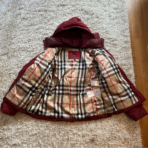 Burberry | Jackets & Coats | Vintage Burberry Cranberry Red Down Puffer ...